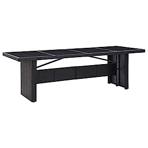 BIGBARLEY Vintage Rustic Patio Table, Outdoor Patio Furniture, Outdoor Coffee Side Table for Patio,Gardens, Yards, Patio Table Black 94.5"x35.4"x29.1" Poly Rattan and Glass