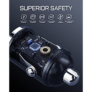 USB C Car Charger, 40W PD 3.0 Smallest Dual Type C Car Power Adapter Flush Fit Cigarette Lighter Quick Charge Compatible with iPad, iPhone13/12/11 Pro Max/X, Samsung Galaxy S21/S20/S10/S9/S8 and More