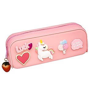 Wonhibo Cute Pencil Case Pouch Bag for Girls Women, Pink Aesthetic Kawaii Silicone Pen Holder Makeup Bag Brush Organizer Bag