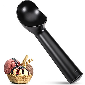 Pimoys 2.5oz Large Ice Cream Scoop 7 inches Nonstick Anti-Freeze Metal Ice Cream Scooper Professional Aluminum Icecream Scoop Spoon, Black