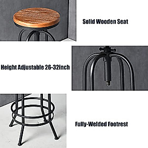 Vintage Bar Set includes Farmhouse Fire Hydrant Design Bistro Bar Table(38.6-44.4inch) and Set of 2 Industrial Bar Stools (26-32inch) Height Adjustable Swivel Wooden Top for Kitchen Dining Room Office