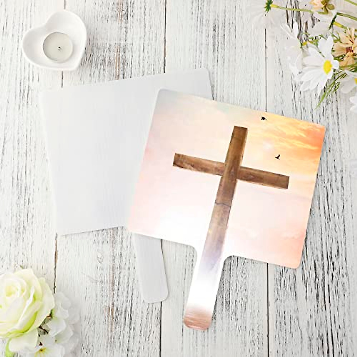 Amyhill 24 Pieces Blank Plastic Hand Fans Photo Fans Waterproof Fans Church Fans for DIY Crafting Painting Hand Held Parlor Fans Paddle Fans for Women Wedding Guests