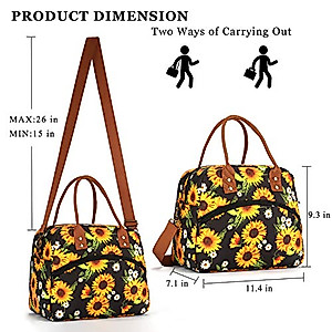 Insulated Lunch Bag Reusable Lunch Box Lunch Tote Bag Cooler Bag with Adjustable Shoulder Strap Food Storage Container Meal Prep Organizer for Women Men Adult Work Picnic - Sunflowers