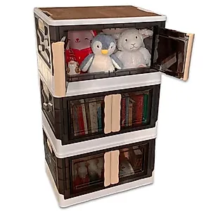 3 Pack Storage Bins with Lid - Stackable Storage Bins, Collapsible Storage Bins, Toy Organizer Storage Box, Folding Storage Boxes Set 3 Pack, Large Plastic Storage Bins with Door 14 Gallon