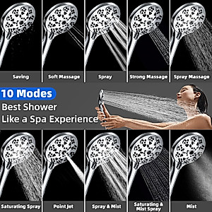 Gyierwe 5"Hand Shower Head, High-Pressure 10 Spray Settings, 59"Stainless Steel Shower Hose and 360° Adjustable Bracket, Quadruple Filtration Design to Improve Water Quality and Make Bathing Healthier