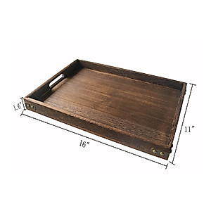 Wood Serving Tray with Handles, 16" Rustic Tray, Durable and Lightweight Paulownia Wood Nesting Tray