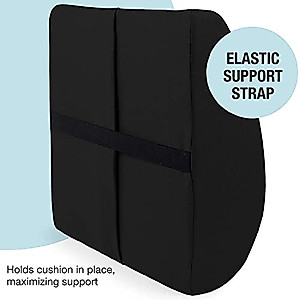 DMI Memory Foam Lumbar Pillow Support Pillow Back Support Chair Cushion with Strap for Better Posture and Easing Back Pain, Black