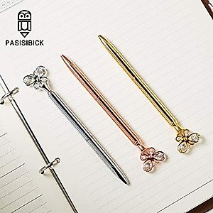 PASISIBICK Butterfly Ballpoint Pens，3 Pcs Rose Gold and Silver Metal Pens with Black Ink