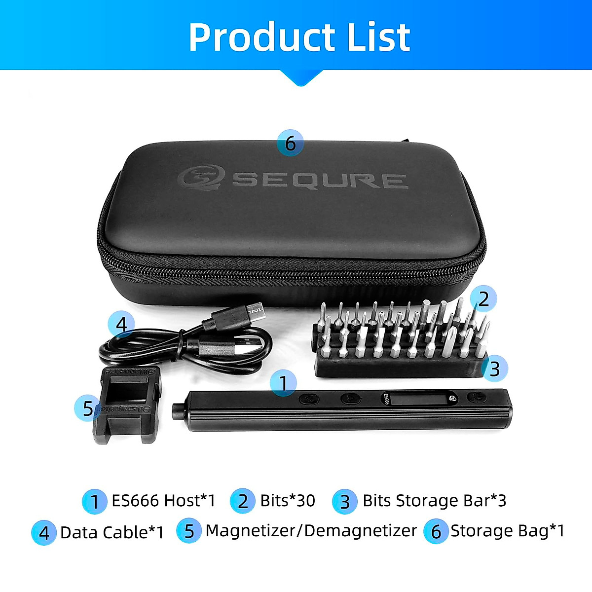 SEQURE ES666 Electric Screwdriver Set Cordless Rechargeable Screwdriver Auto/Sensor/Fixed Mode Precision Power Screwdriver with 30 Magnetic Bits 7 Torque Gears Max 2.2N.m Repair Tool for Electronics