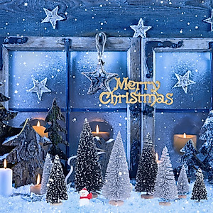 UNIPRIMEBBQ Mini Miniature Christmas Pine Tree Bottle Brush Trees Wooden Bases Tree for Your Village Desktop Xmas Holiday Party (Silver/Green 30pcs)