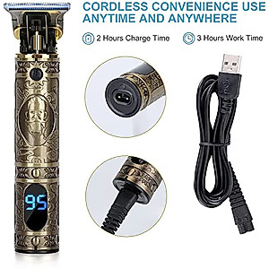 T Blade Trimmer for Men Hair Clippers Professional Grooming Trimmer Kit for Men Beard Hair Trimmers Zero Gapped Cordless USB Rechargeable LED Display (Gold-1)