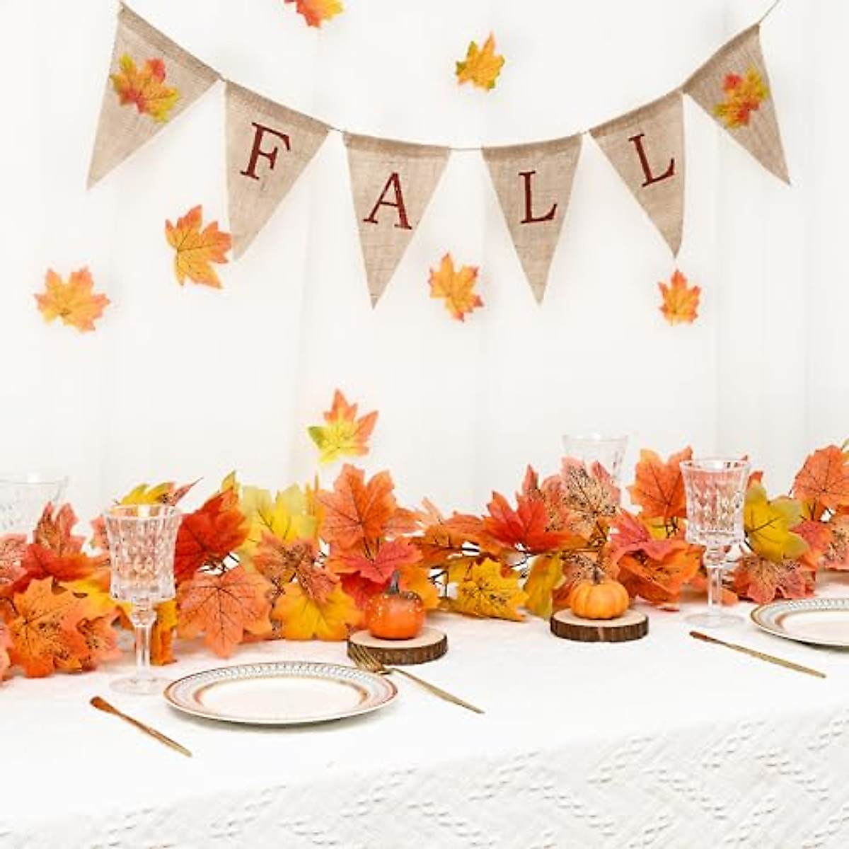 Dolicer 2 Packs 12Ft Fall Garland Maple Leaf, Fall Foliage Garland, Artificial Fall Hanging Garland Vine with Special Pumpkin Sign for Thanksgiving Door Fireplace Party Home Decor