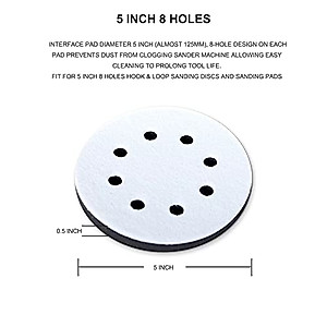 DIVSEA 2 Pack Orbital Sander Pads, 8 Holes Hook and Loop Soft Sponge Cushion Interface Buffer Pad 5-Inch
