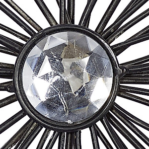 Deco 79 Metal Sunburst Wall Decor with Crystal Embellishment, Set of 3 16", 20", 24"W, Black