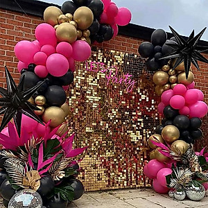 Hot Pink Black Metallic Gold Balloon Garland kit with High Heels Balloons, Red Lips, Lipstick Foil balloons For Princess Themed Birthday Decoration Makeup Party Bachelor Party Supplies