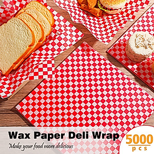 5000 Sheets Sandwich Wrap Sheet 12 x 12 Inch Wax Paper Bulk Fast Food Basket Liners Disposable Parchment Paper Grease Resistant Paper for Party Restaurant Wrapping Bread Fries (Red, White)