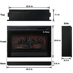 TURBRO in-Flames 28 Inch in-Wall Recessed Electric Fireplace Insert - Realistic Wood Log, 3D Adjustable Flame Effects, Infrared Quartz, Thermostat, and Timer - INF28-3D