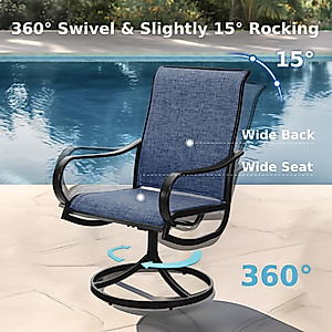 MFSTUDIO 7-Piece Patio Dining Set, Outdoor Furniture 6 Sling Dining Swivel Chairs and Steel Frame Slat Larger Rectangular Table with 1.57" Umbrella Hole for Backyard, Blue