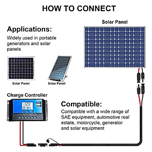 iGreely Solar Panel Connector Cable,10AWG SAE to Male & Female Adapter PV Extension Cable Wire for RV Solar Panel DC Power Battery Charger with SAE Polarity Reverse Adapter 3.1M/10Ft Black
