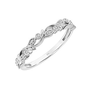 Stackable Rings for Women – Floral Vine Leaf 0.07 Cttw Diamond Wedding Rings for Women; Anniversary or Promise Rings for Her in 10K White Gold (I-J Color, I2-I3 Clarity), Size 6, by Brilliant