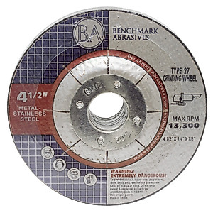 Benchmark Abrasives Grinder Cut Off Wheels 4 1/2 Inch Aluminum Oxide Depressed Center Thin Type 27 for Metals, .045" Thick 7/8" Arbor, Angle Grinder Cutting Disc, Grinding Cutting Wheel - 15 Pack