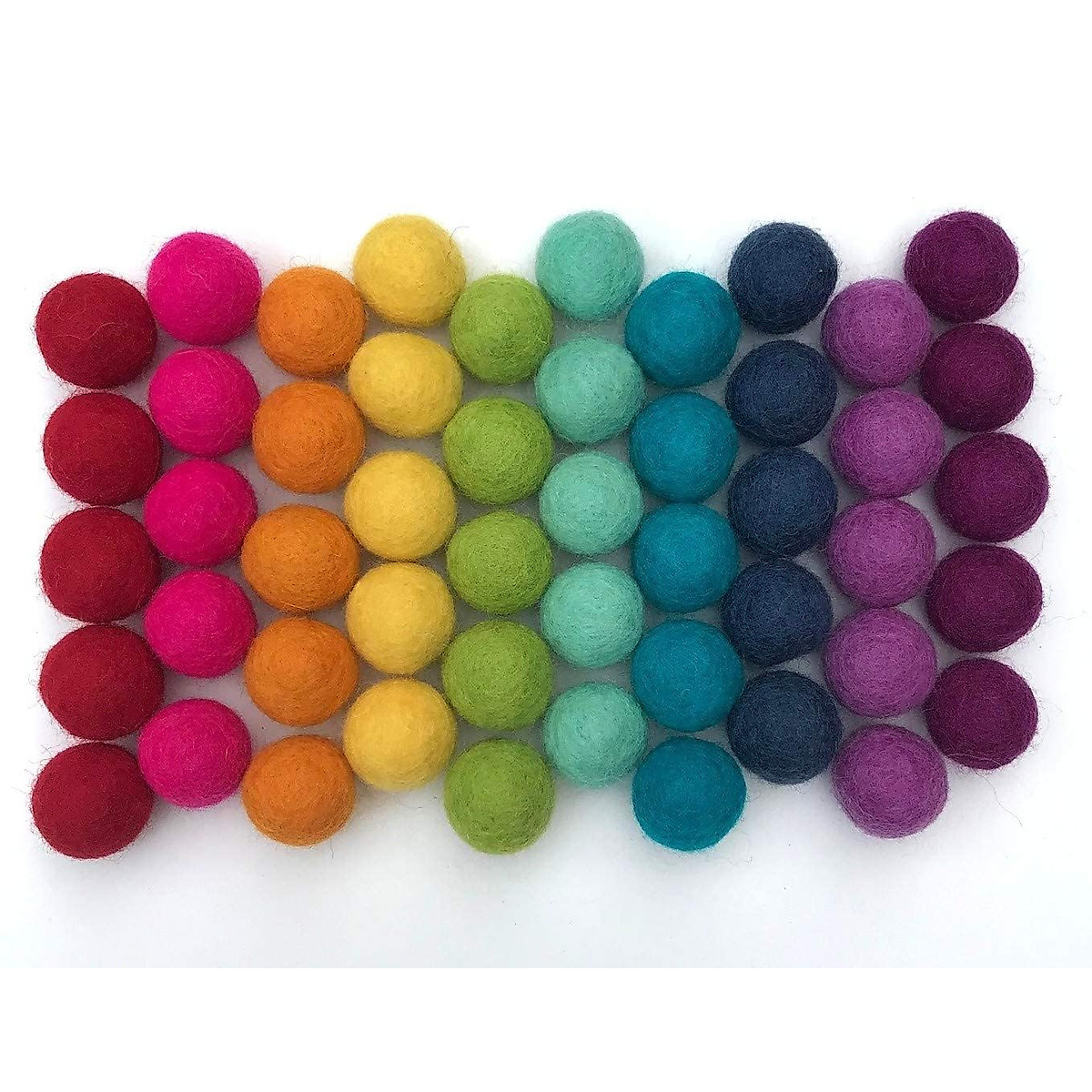 Rainbow Party - 100% Handmade Wool Felt Pom Poms - (50) Pure New Zealand Wool Felt Balls - DIY Pompoms - 0.8-1.0" Size - Drawstring Muslin Bag
