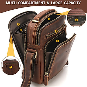 Jack&Chris Leather Messenger Bag for Men, Man Purse Crossbody Bags for Work Business, Red Brown