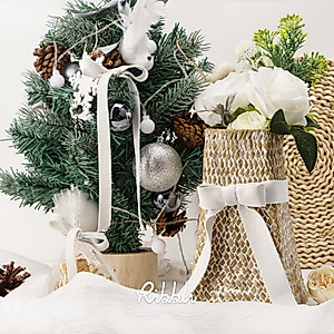 Ribbli Cream White Velvet Ribbon Double Faced 1 Inch 10-Yard Spool White Ribbon Use for Christmas Tree Ornaments Gift Wrapping Wreath Decoration Wedding Boutonnieres