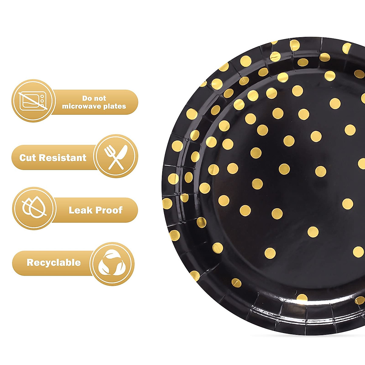CENLBJ Black and Gold Party Supplies, Black Paper Dessert Plates for Birthday Graduation (50-Count)