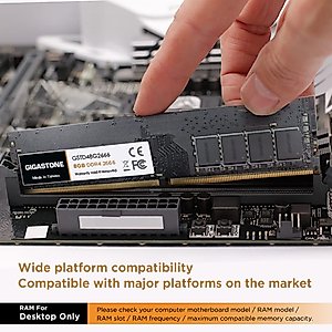 【DDR4 RAM】 GIGASTONE 16GB Kit (2x8GB) DDR4 2666MHz (2400MHz or 2133MHz) PC4-21300 (PC4-19200/17000) CL19 1.2V UDIMM 288 Pin Unbuffered Non ECC High Performance PC Desktop Memory Upgrade