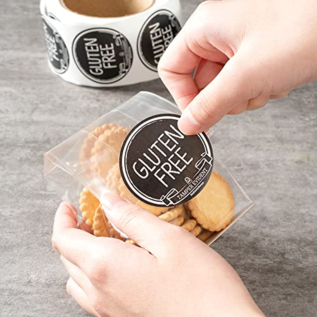Restaurantware Label Tek 2 Inch Tamper-Evident Stickers For Gluten Free Food 500 Rolled Tamper Seal Stickers - Chalkboard Design For Safe Food Delivery Black With White Font Plastic To Go Stickers