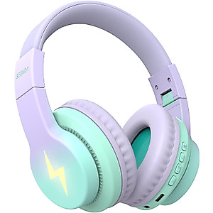 seenda Kids Bluetooth Headphones, Colorful Wireless Over Ear Headset with 85dB/94dB Volume Limited, 45H Playtime, 3 Lighting Modes, Built-in Mic Headphones for Boys Girls iPad Tablet School Green