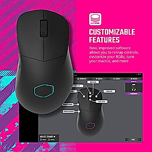 Cooler Master MM731 Wireless Gaming Mouse Black, Adjustable 19,000 DPI, Palm|Claw Grip, 2.4GHz|Bluetooth, PixArt Optical Sensor, Ultraweave Cable, PTFE Feet, RGB Lighting (MM-731-KKOH1)