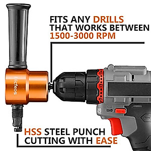 Dicfeos Double Head Sheet Metal Cutter, Versatile Nibbler Drill Attachment for Straight Curve and Circle Cutting, Maximum 14 Gauge Steel, Perfect for Home DIY and Car Repair