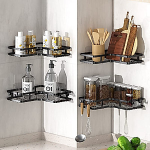 Corner Shower Caddy Shelf,Strong Adhesive Stainless Steel Shower Shelves No Drilling(2 Pack), Rustproof Stainless Steel Bathroom Wall-mounted Shower Organizer for bathroom,dorm and kitchen.(White)