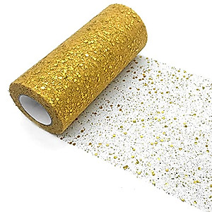 levylisa Glitter Tulle Rolls 6 Inch by 50 Yards Gold Fabric Spool Tulle Ribbon for DIY Tutu Birthday Party Wedding Decorations Christmas Craft Supplies