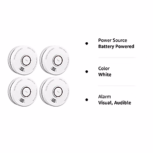 LSHOME 4 Pack Smoke Detector Fire Alarms 9V Battery Operated Photoelectric Sensor Smoke Alarms Easy to Install with Light Sound Warning, Test Button,9V Battery Included Fire Safety for Home Hotel