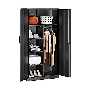 SISESOL Metal Storage Cabinets Locker with Locker Shelf, 71" Armoire Wardrobe Closet with Hanging Rod Storage Locker, Wardrobe Cabinet for Bathroom Storage Cabinet with Doors Lockers for Employees