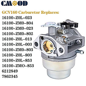 GCV160 Carburetor Compatible With Honda HRT216 GCV160A HRR216 HRS216 HRB216 HRZ216 GCV160LA GCV160LE GCV160LAO Carburetor Lawn Mower Pressure Washer Engine Replace 16100-Z0L-023 16100-Z0L-853