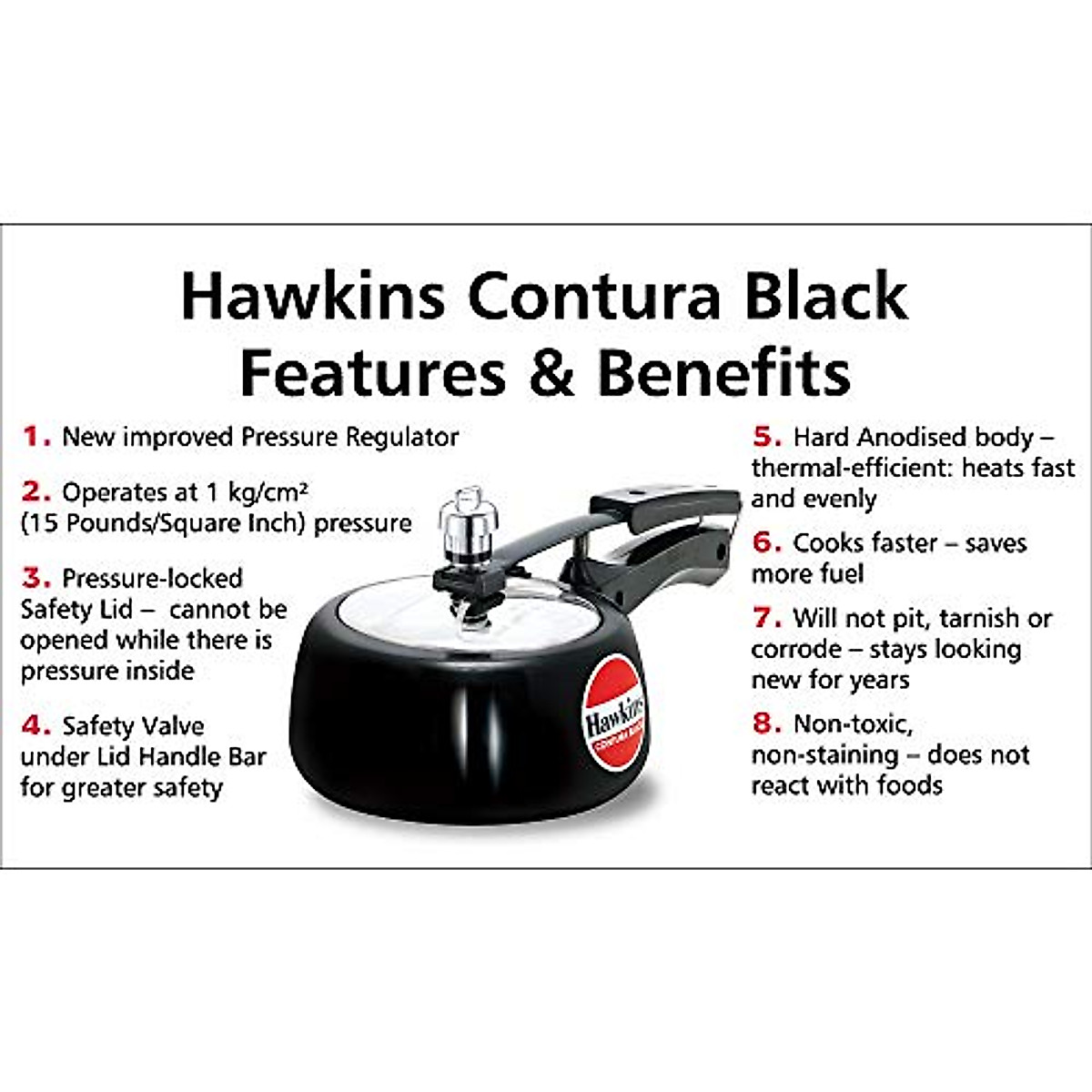 Hawkins CB15 Hard Anodised Pressure Cooker, 1.5-Liter, Contura Black