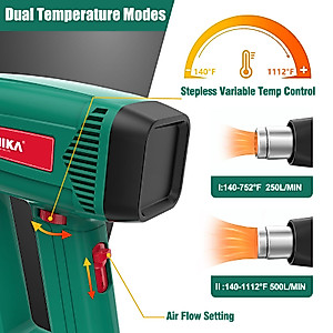 HYCHIKA Heat Gun, 1800W Hot Air Gun Kit with 6 Nozzles 140℉-1112℉ Fast Heating Variable Temp Control, Heat Gun for Crafting, Soldering, Shrink Tubing, Shrink Wrap
