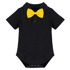 IBTOM CASTLE Gentleman First Birthday Cake Smash Photo Prop Outfits for Baby Boys Romper+Bow Tie+Overalls Bib Pants Ears Headband Halloween Baby Shower Fancy Costume Red+Balck 12-18 Months