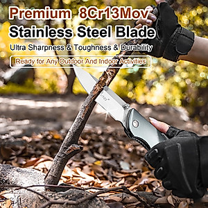 Vickay Pocket Knife for Men Pocket Folding Knives 2.95" 8Cr13MoV Steel Blade, Aluminum Handle, Liner Lock Knife with Clip, EDC Knife for Outdoor Camping, Fishing, Hunting, Tactical Gift (Silver)