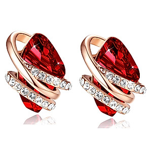 Leafael Wish Stone Stud Earrings with Ruby Red Birthstone Crystal for January and July, 18K Rose Gold Plated