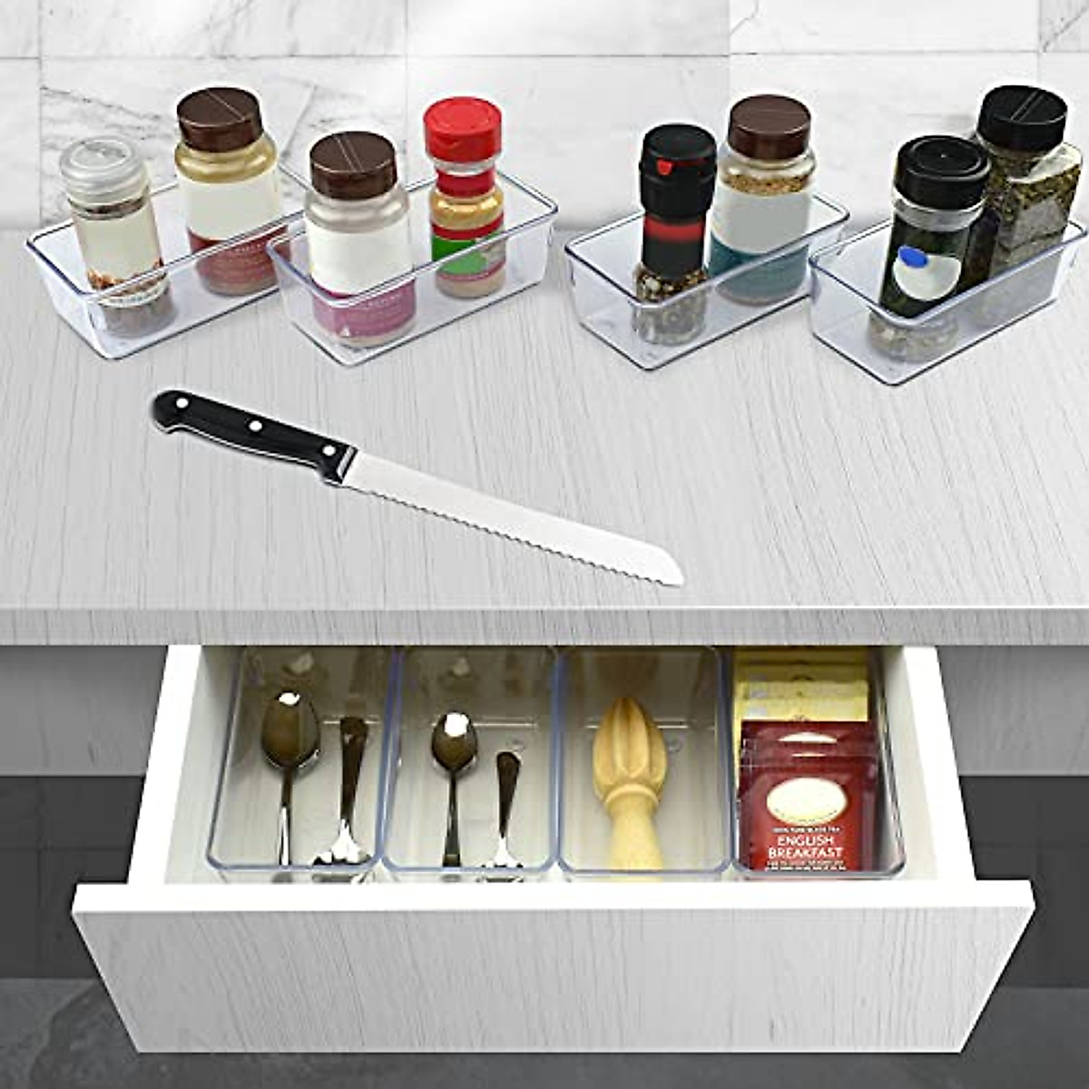 Acrimet Desk Drawer Organizer Box Tray Storage Bins Modular Divider for Home, Kitchen, Office and Storage (Clear Crystal Plastic) (4 Pack - 6.25" x 3.13" x 2.13")
