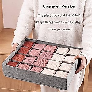 Qozary 2 Pack Socks Underwear Drawer Organizer with Solid Bottom, 30 Cells or 20 Cells Cabinet Closet Storage Boxes Divider for Clothes, Lingerie, Underwear, Ties (Gray, 30 + 20 Cells)