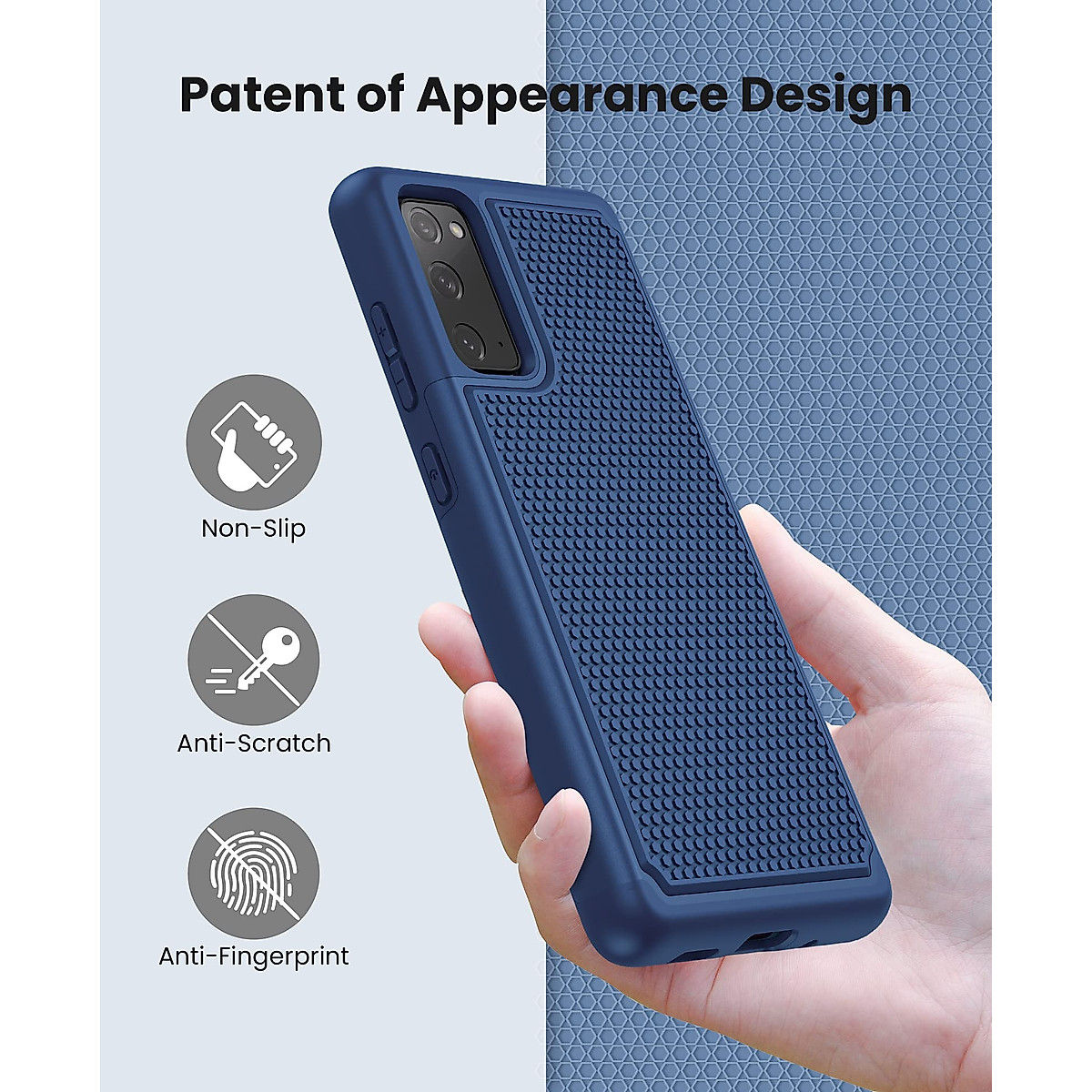 UNPEY Case for Samsung Galaxy S20-FE: Dual Layer Shockproof 5G Phone Protection | Matte Anti-Slip Textured | Military Rugged Protective Cover - Navy Blue