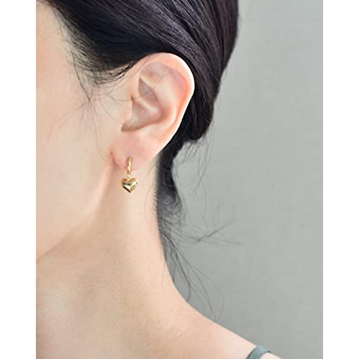 Dainty Puffy Heart Huggie Hoop Earrings • Gold Silver Rose Hoops • 3D Heart • Love Heart Dangle Earrings • Gift for Her • Minimalist 274