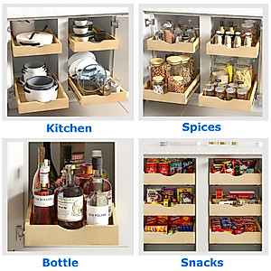 WelFurGeer 17'' Width Pull Out Drawers for Kitchen Cabinets, Cabinet Organizers and Storage, Slide Out Cabinet Drawer, Slide Out Drawer Organizer, Wood Rack for Kitchen, Bathroom (17''W x 21''D)