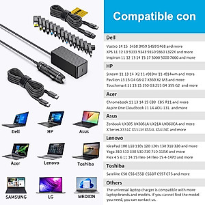 HKY Laptop Car Charger Universal Kit PD 100W 96W 90W 87W 70W 67W 65W 61W 45W Compatible with MacBook HP Dell Toshiba Lenovo Asus Acer MSI Surface Laptop Tablet Phone & All USB-C/Round Connector Device